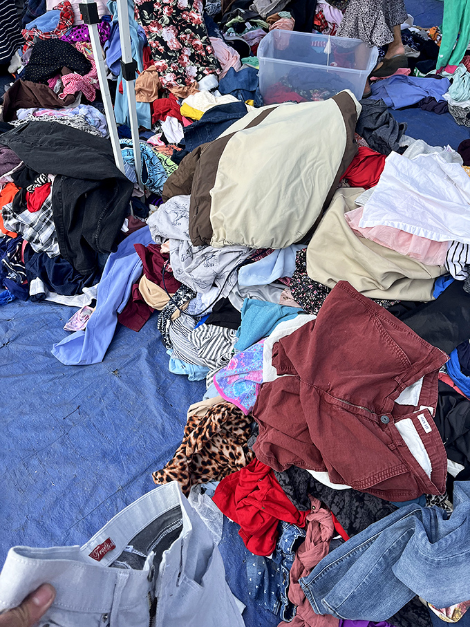 The clothing archeologist's dream dig site. Somewhere in this textile mountain lurks the vintage find that will have your friends asking, "Where did you get that?"