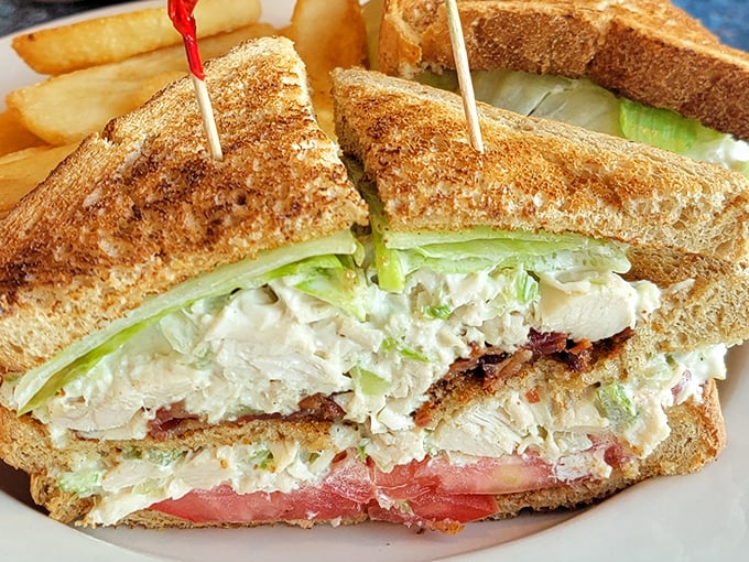 The club sandwich &ndash; architecture you can eat. Layers of deliciousness held together by those little toothpicks doing the structural engineering work of steel beams.