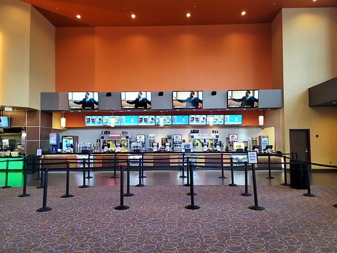 The calm before the popcorn storm. Movie theaters at Legends offer that magical pause between shopping sprees.