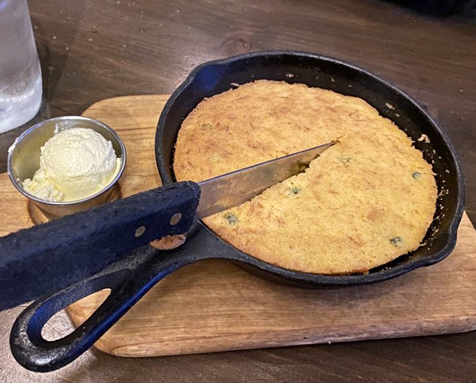 Cornbread in a cast-iron skillet &ndash; the South's answer to Italy's focaccia &ndash; arrives hot enough to melt the accompanying butter on contact.