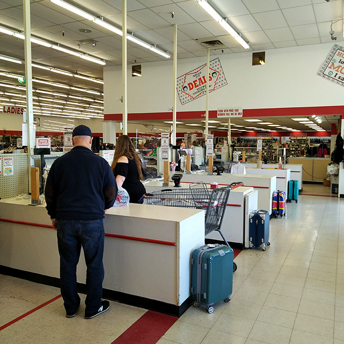 The checkout counter, where your eclectic finds become official treasures and cashiers never judge your choices.
