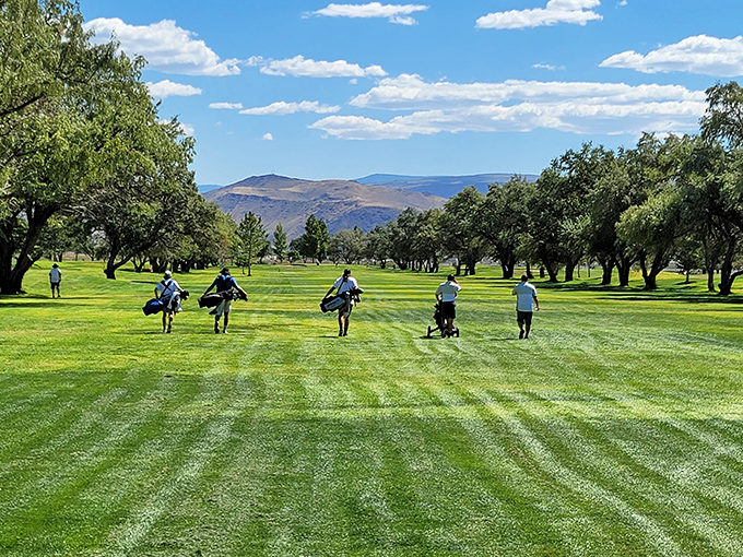 Golf with a view that makes even a triple bogey feel like a win. Those mountains are the ultimate gallery audience. 