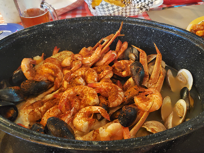 A seafood symphony in one pan&mdash;shrimp, mussels, clams, and crab legs swimming in seasoned broth. The ocean called; it wants its deliciousness back.