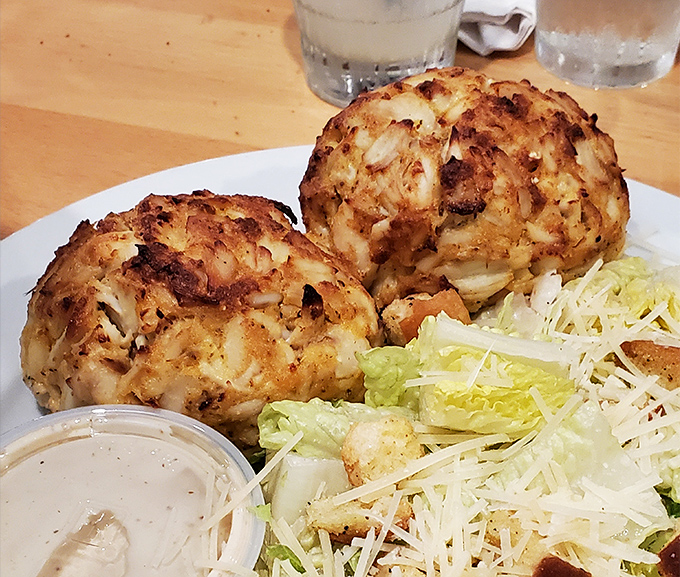Not one but TWO softball-sized crab cakes that contain more actual crab than some entire seafood restaurants.
