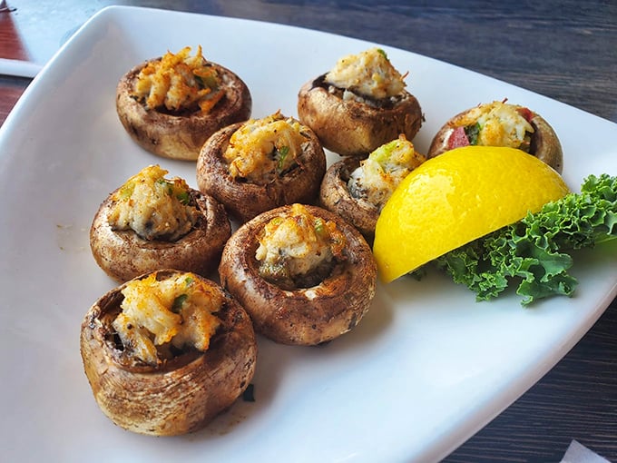 Stuffed mushrooms that make you question all other appetizers&mdash;little umami bombs where seafood and fungi create a partnership more perfect than peanut butter and jelly.