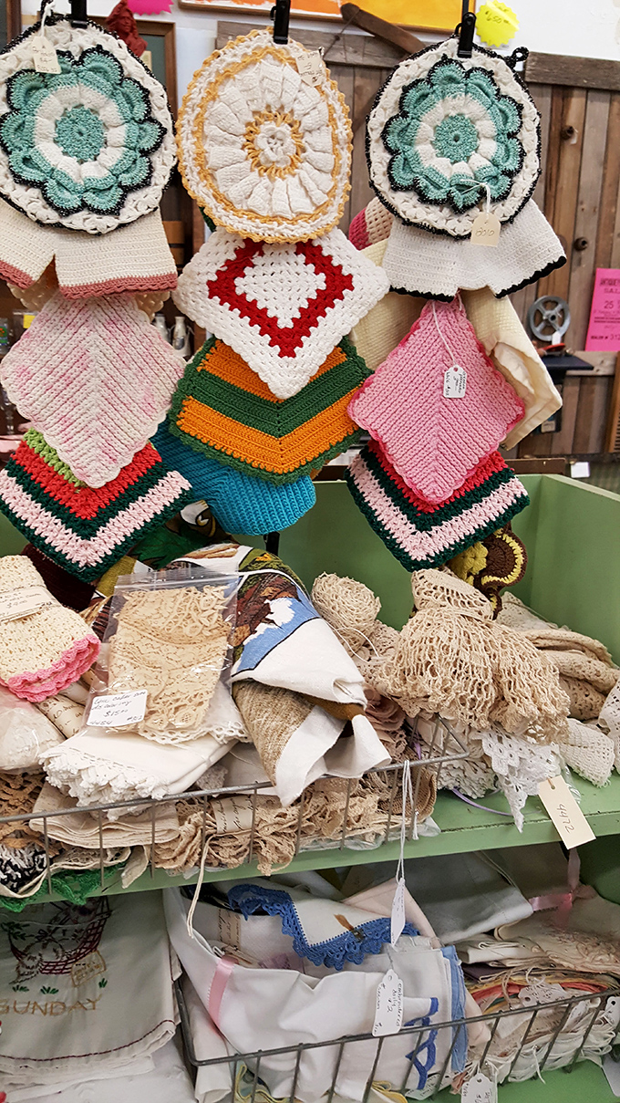 Grandma's crochet skills live on in these colorful potholders and doilies &ndash; practical art that protected fingers from hot casserole dishes for generations. 