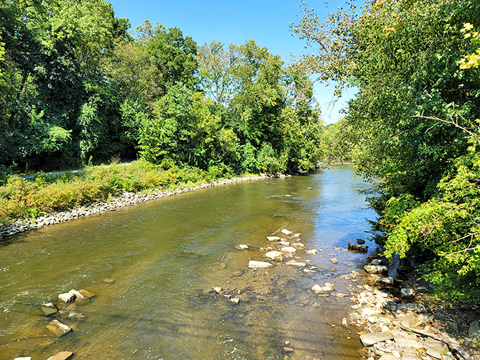 The Cuyahoga River flows gentle and clear, a remarkable comeback story for a waterway once so polluted it actually caught fire in Cleveland decades ago.
