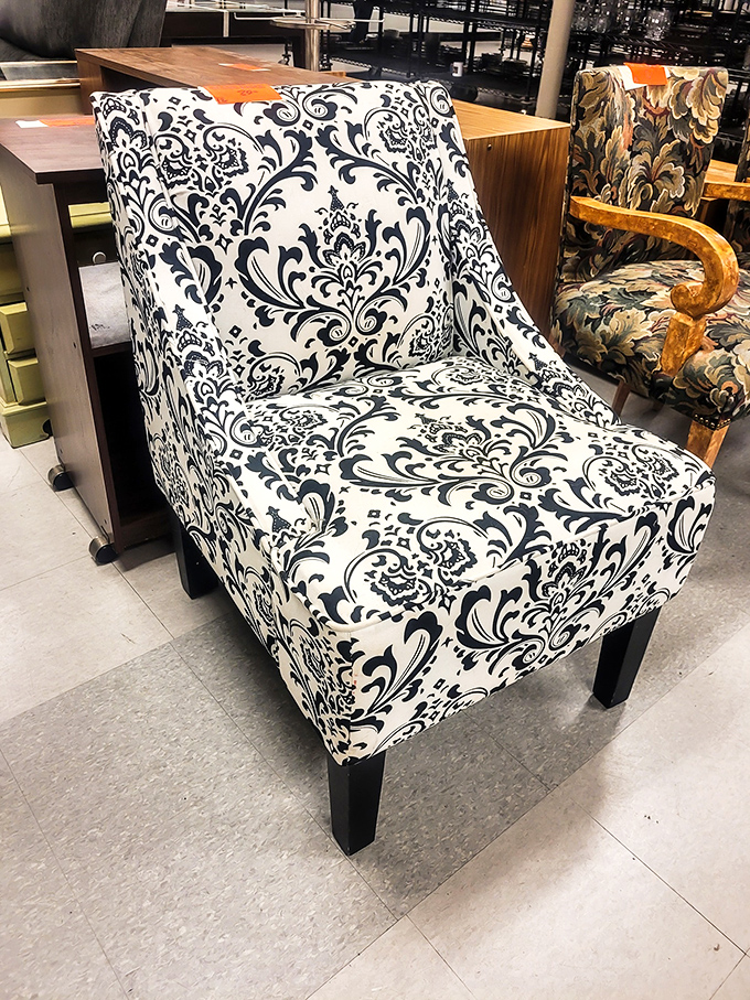 This damask chair isn't just seating&mdash;it's a throne for your living room. Somewhere, a designer is charging quadruple for this exact pattern.