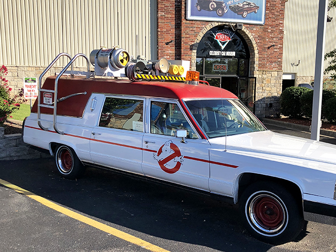 Who ya gonna call? The Ecto-1 from "Ghostbusters" parks outside, ready for paranormal action. Those roof accessories aren't just for show!