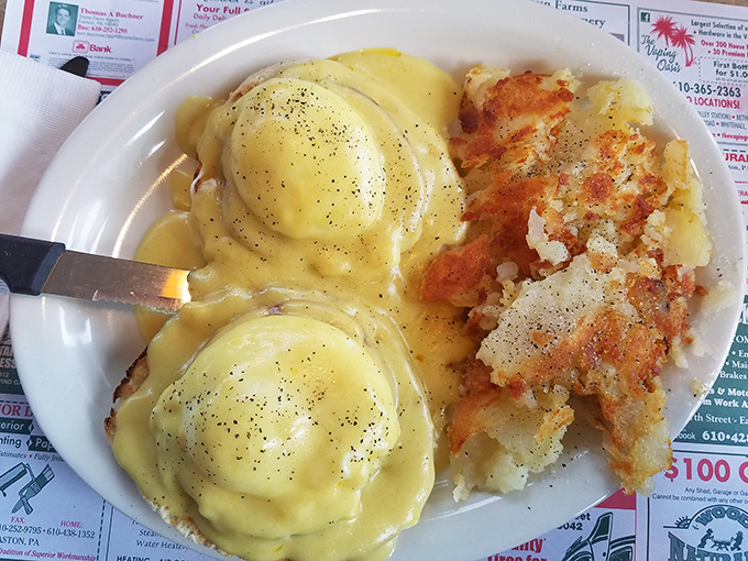 Eggs Benedict that would make the Pope himself consider relocating the Vatican to Easton. That hollandaise sauce is practically a religious experience.