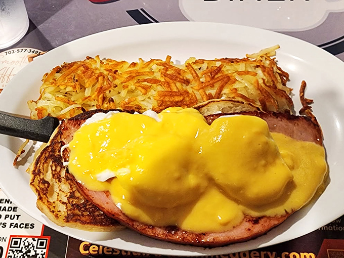 Ham Benedict with hollandaise that glows like Nevada sunshine &ndash; proof that simple pleasures executed perfectly will always outshine flashy culinary trends.