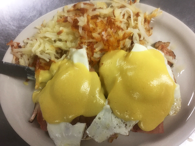 Eggs Benedict that would make a cardiologist wince and a food lover weep&mdash;perfectly poached eggs nestled under hollandaise that's practically liquid gold.