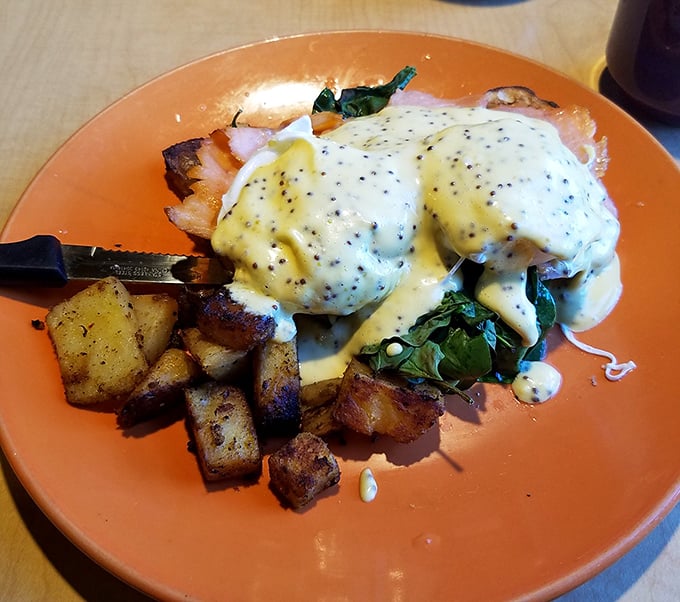 Eggs Florentine that would make Michelangelo weep&mdash;perfectly poached eggs nestled on spinach with Hollandaise cascading like a golden waterfall.