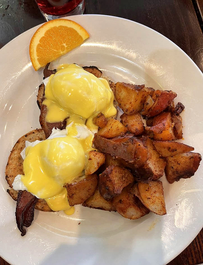 Hollandaise sauce cascading down like a yellow waterfall of happiness. Benedict would be proud&mdash;whoever that lucky Benedict fellow was.