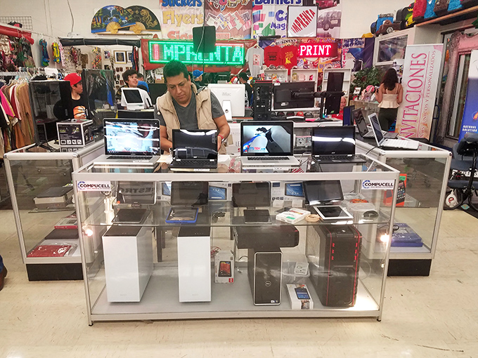 The electronics booth&mdash;where yesterday's cutting-edge technology finds tomorrow's appreciative owner. That laptop might not run the latest games, but it'll handle your taxes just fine.