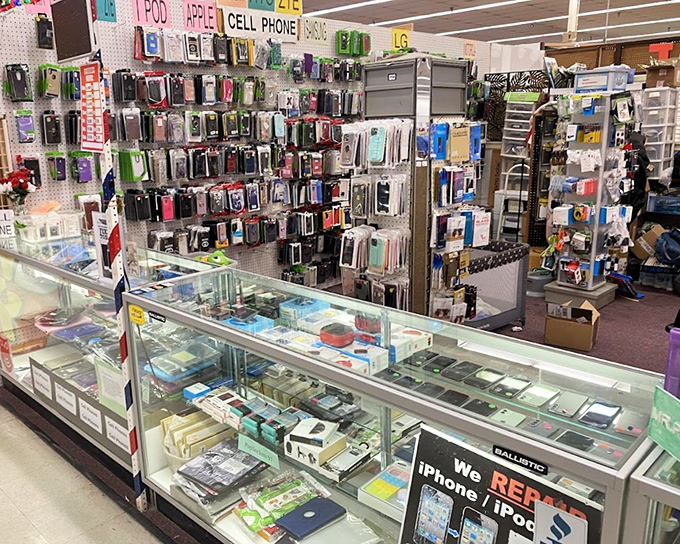 Need a phone case or repair? This tech corner has more gadget accessories than Batman's utility belt. The modern treasure hunter's essential outpost.