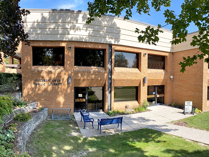 The Elkhart Lake Public Library proves that vacation reading spots don't need to be hammocks&mdash;though they do have those comfortable blue benches.
