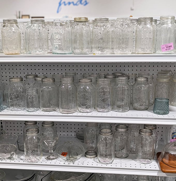 Mason jar heaven! These vintage glass vessels stand at attention like transparent soldiers, ready to be drafted into service for your next Pinterest project.