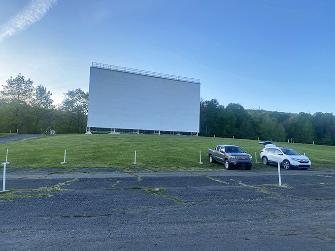 Dawn breaks over the Circle Drive-In, the massive screen a blank canvas awaiting tonight's stories while birds provide the day's soundtrack.