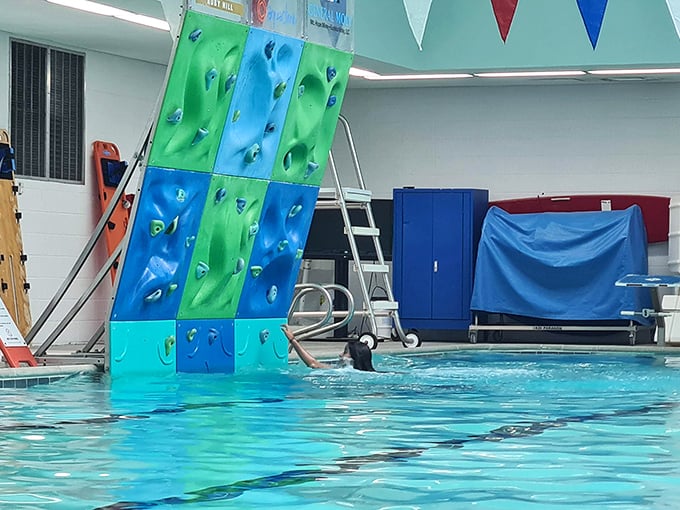 The county swim facility's climbing wall proves even in the high desert, you can make a splash with unexpected fun.