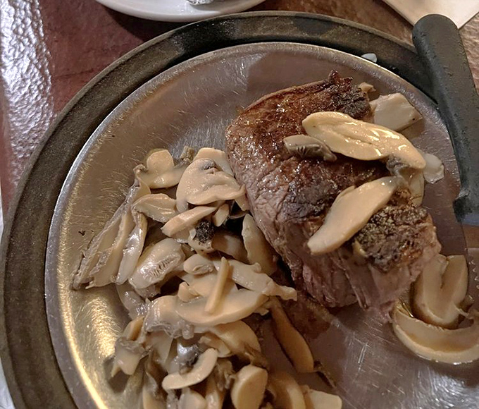 Steak and mushrooms &ndash; a romance that's outlasted most Hollywood marriages. This filet mignon is the reason vegetarians occasionally have second thoughts.