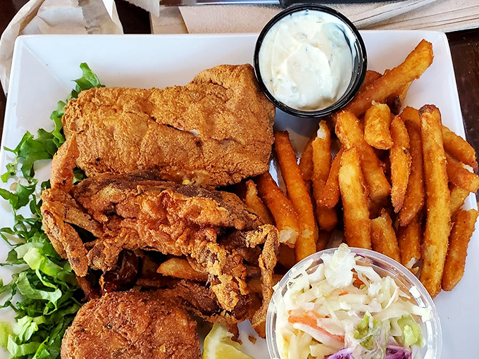 The seafood platter doesn't just feed you&mdash;it tells a story of the Chesapeake in crispy, golden-brown chapters. Cole slaw provides the necessary plot twist.