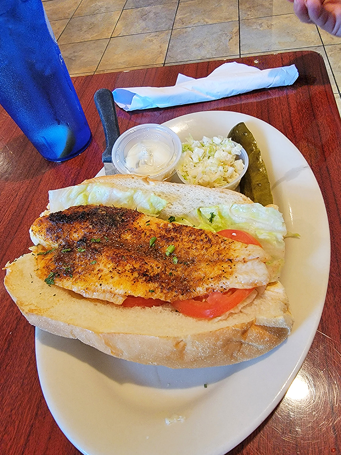 This blackened fish sandwich doesn't need Instagram filters &ndash; it's the real deal, served with the kind of pickle that means business.