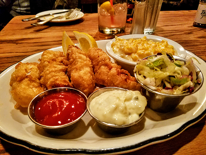 Fish and chips that would make a Scotsman weep with joy. Golden-battered perfection with all the fixings that demand to be devoured.