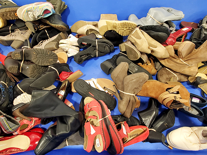 Shoes tell stories, and this bin has enough tales to fill a library.