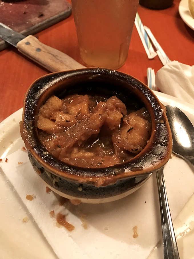 French onion soup served in a proper crock, bubbling with cheese&mdash;comfort food that never goes out of style.