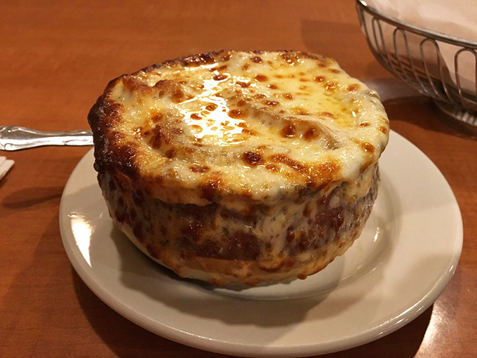 This French onion soup isn't messing around &ndash; a cheese pull so dramatic it deserves its own slow-motion sequence in a food documentary.