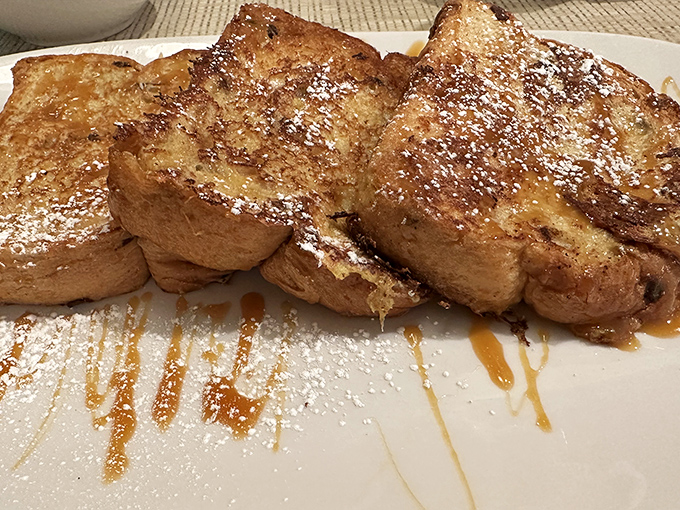 French toast that makes you question why anyone would ever settle for regular toast&mdash;caramelized to perfection and dusted with powdered sugar snow.