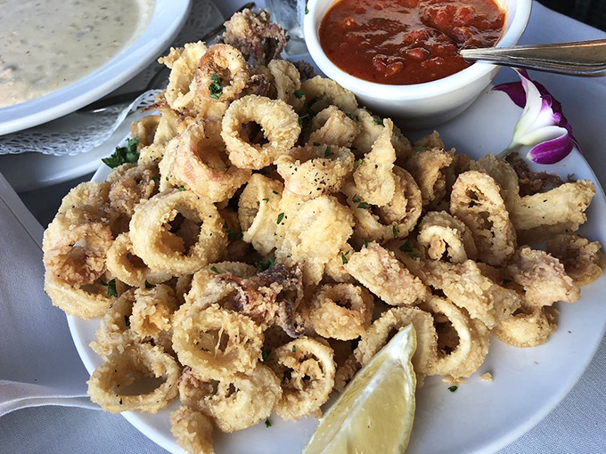 Crispy calamari that shatters with each bite, served with marinara that's worth the trip alone. Squid this tender deserves a standing ovation.