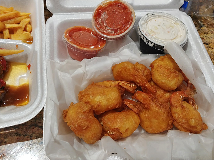 These golden-battered shrimp aren't just fried&mdash;they're transformed into crunchy vessels of oceanic delight that would make Neptune himself order seconds.