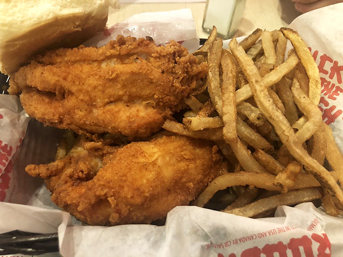 This isn't just fried chicken&mdash;it's a masterclass in crunch. Those shoestring fries look like they're auditioning for a supporting actor award.