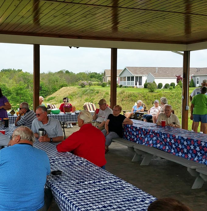 Community in action&mdash;where strangers become neighbors and neighbors become friends. Nothing builds bonds quite like shared meals under an open pavilion.