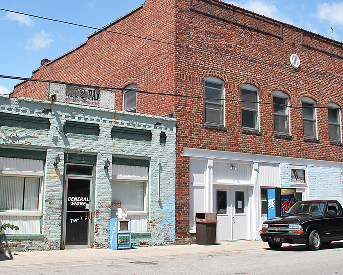 Classic brick storefronts harken back to simpler times, when a trip to the general store meant catching up on community happenings.