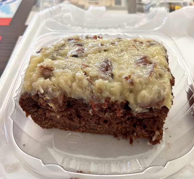 German chocolate cake that looks like it could heal whatever ails you. That coconut pecan frosting isn't just a topping—it's therapy on a plate.