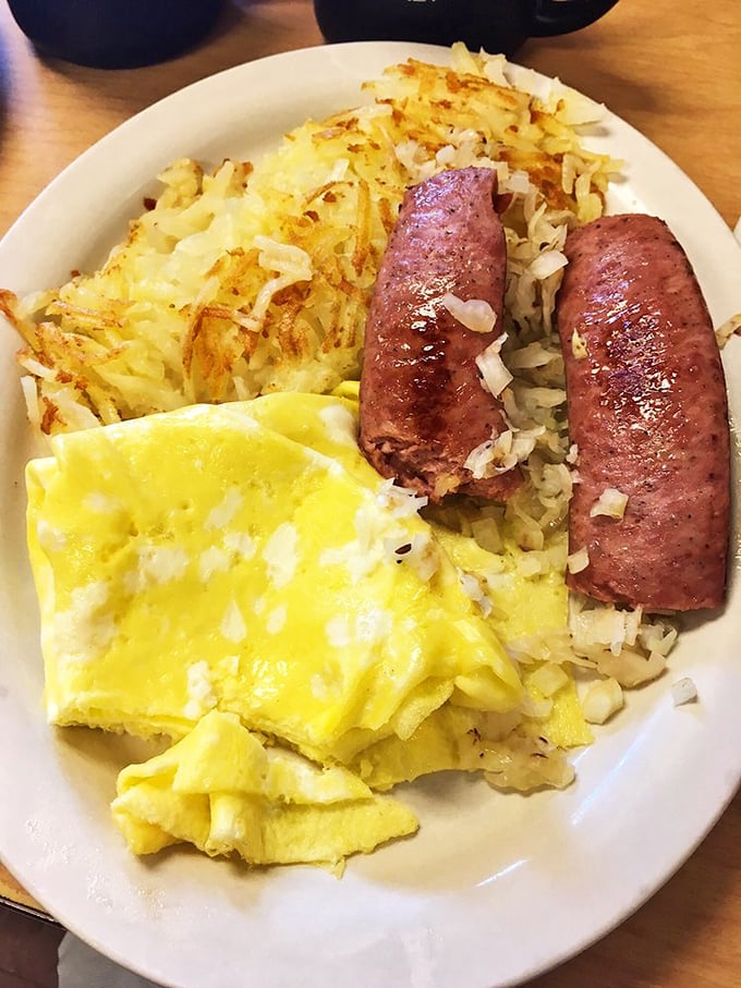 German sausage nestled against golden hash browns and fluffy eggs &ndash; a plate that honors North Dakota's heritage while satisfying modern appetites.