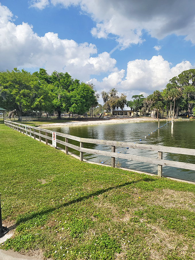 Florida's version of serenity: a peaceful pond, wooden fence, and enough green space to remind you why breathing room matters.