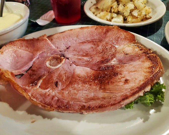 Country ham that means business. This isn't some paper-thin deli slice &ndash; it's a proper slab of pork that would make any Hoosier grandparent proud.