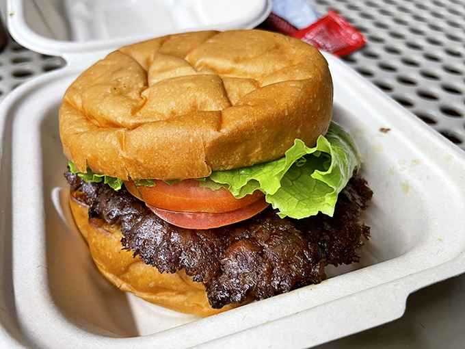 This isn't just a burger&mdash;it's edible architecture with a perfect ratio of beef to bun, vegetables standing by for moral support.