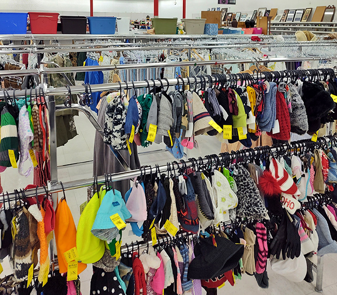 Children's clothes in every hue paint the aisles, proving kids' fashion never really goes out. 