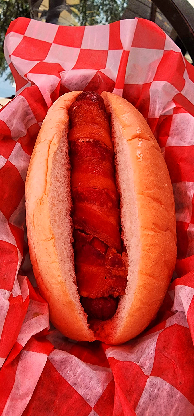 Behold the snap dog in its natural habitat&mdash;a pillowy bun cradles this perfectly grilled specimen, ready to transport you to hot dog heaven.