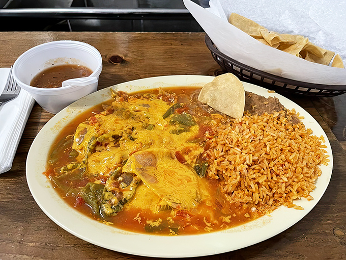 The chile relleno plate arrives like a work of art&mdash;if Jackson Pollock worked exclusively in cheese, sauce, and perfectly roasted peppers.