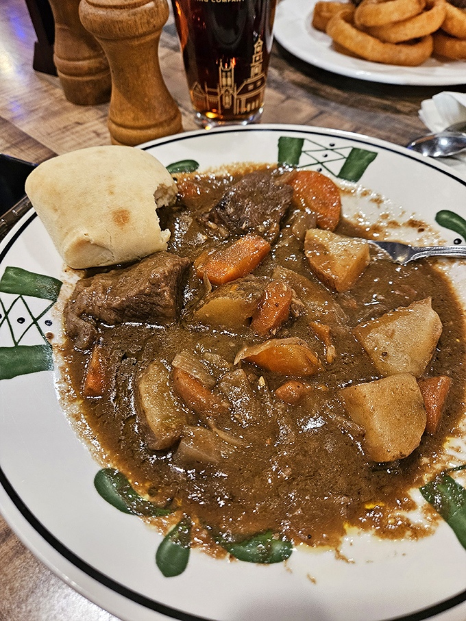 Irish stew that looks like it simmered since breakfast. Those tender chunks of beef and vegetables swimming in rich Guinness-infused gravy demand crusty bread for sopping.