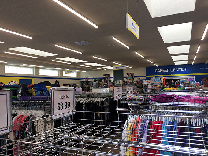 The jacket section: where $8.99 buys you both warmth and the smug satisfaction of knowing you saved at least $50.