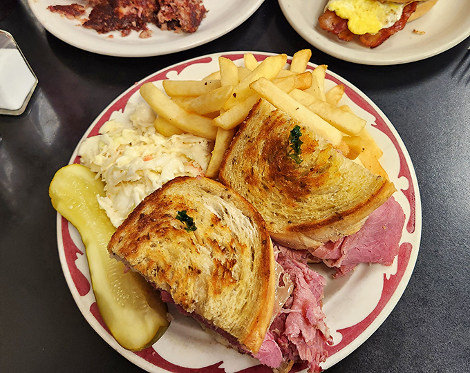 5. jaw breaker reubenaThe Jaw Breaker Reuben lives up to its name—a glorious mess of corned beef, melted Swiss, and sauerkraut that demands both hands and napkins.