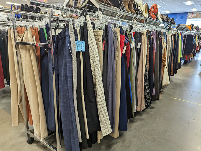 Rows of jeans in every wash and style, because denim never goes out of fashion, it just changes closets.
