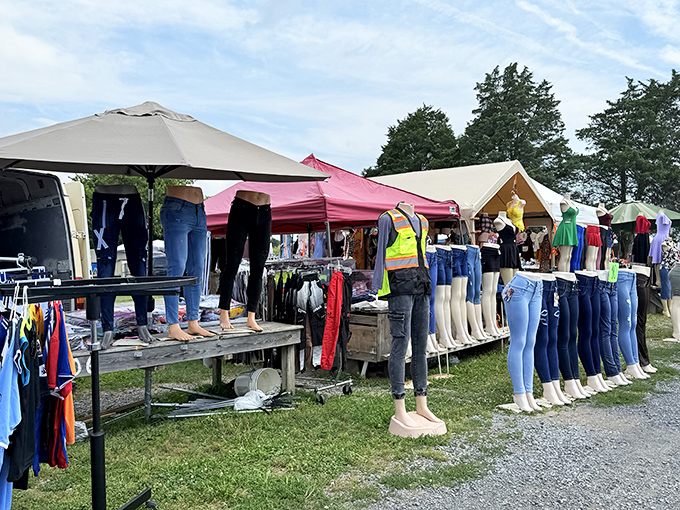 Jean therapy in progress! Nothing says "I found it at the flea market" like mannequin legs modeling denim in the great outdoors.